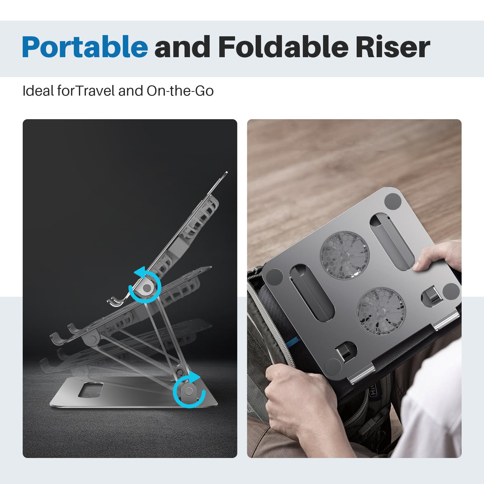 YICOSUN Laptop Stand, Adjustable Ergonomic Portable Aluminum Laptop Holder, Multi-Angle Height Adjustable,Foldable Computer Stand Anti-Slip Laptop Riser Compatible with 9-15.6 inch Laptops, Silvery