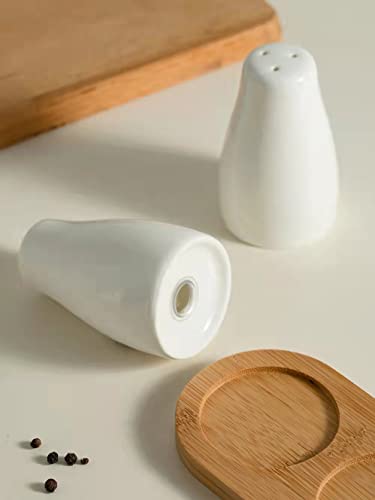 Salt and Pepper Shakers Set with a Bamboo Tray Ceramic Salt Shaker White Salt and Pepper Shaker Simplicity Salt and Pepper Set