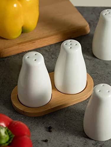 Salt and Pepper Shakers Set with a Bamboo Tray Ceramic Salt Shaker White Salt and Pepper Shaker Simplicity Salt and Pepper Set