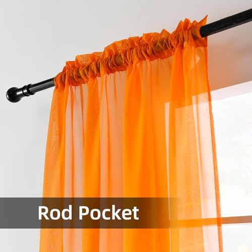youleyar Solid Sheer Rod Pocket Curtain Voile Draperies 2 Panels White Beige Black Grey Coffee 52 Inch Width 54 Inch Long 1 Pair for Kitchen Bedroom Children Living Room Yard (Orange,52Wx54L)