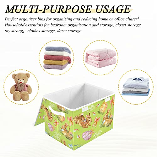 xigua Easter Storage Bins with Lids and Carrying Handle,Foldable Storage Boxes Organizer Containers Baskets Cube with Cover for Home Bedroom Closet Office Nursery