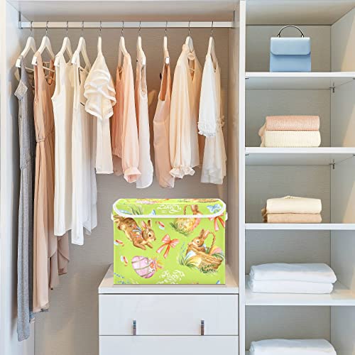 xigua Easter Storage Bins with Lids and Carrying Handle,Foldable Storage Boxes Organizer Containers Baskets Cube with Cover for Home Bedroom Closet Office Nursery