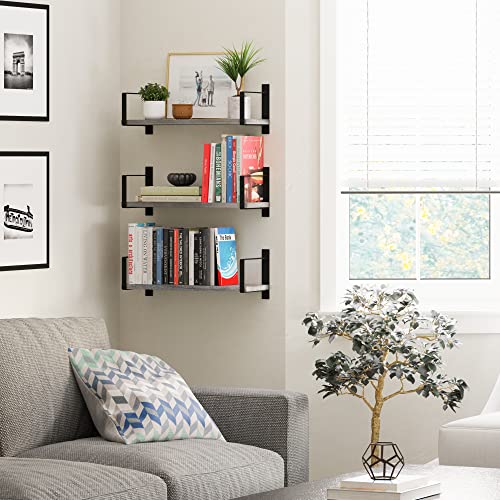 Wallniture Toledo 17"x6" Floating Bookshelf Living Room Decor, Kitchen Shelves, Bathroom Shelf, Wall Shelves for Bedroom & Office, Gray Set of 3