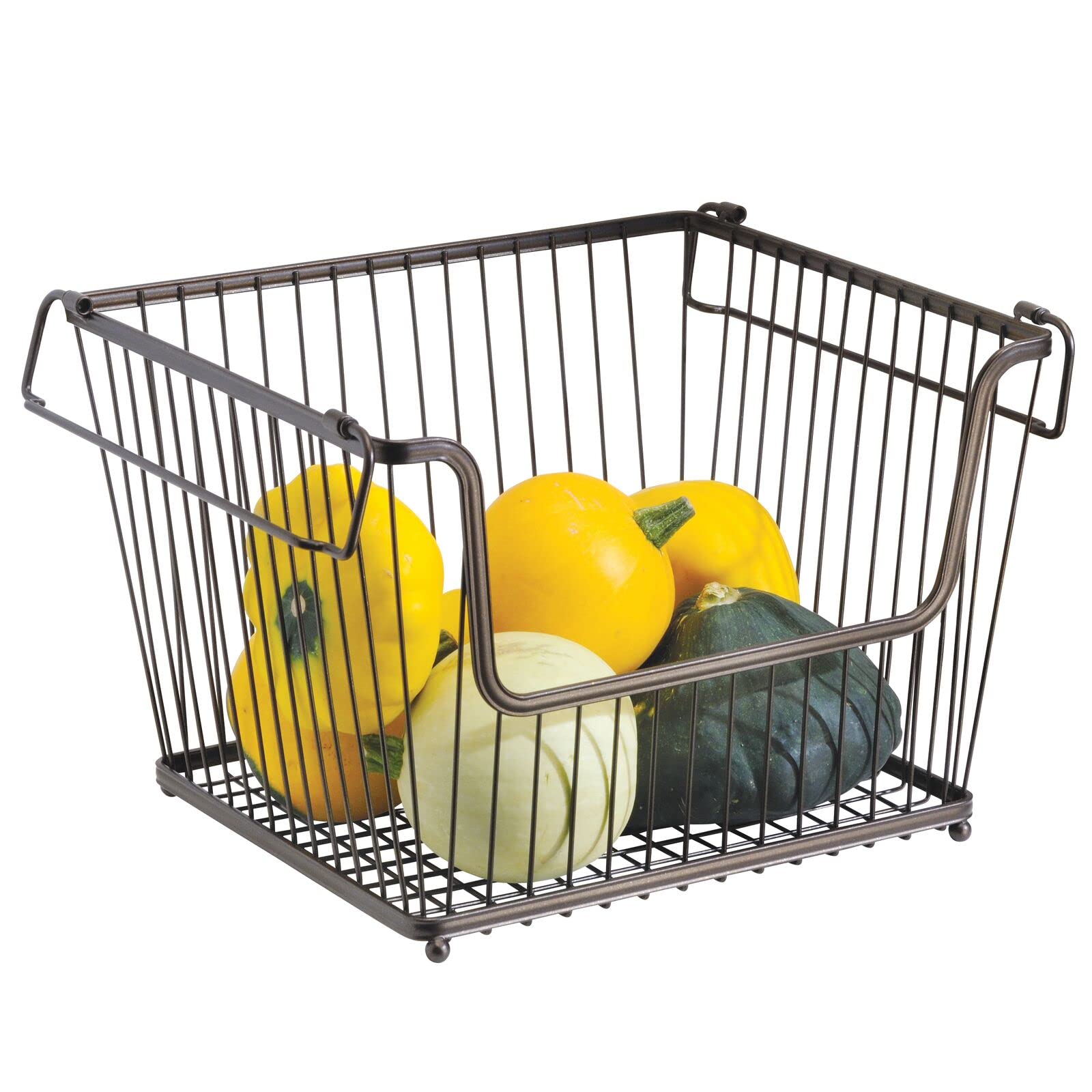 mDesign Modern Stackable Metal Food Storage Organizer Bin Basket with Handles, Open Front for Kitchen Cabinets, Pantry, Closets, Bedrooms, Bathrooms - Large, 6 Pack - Bronze