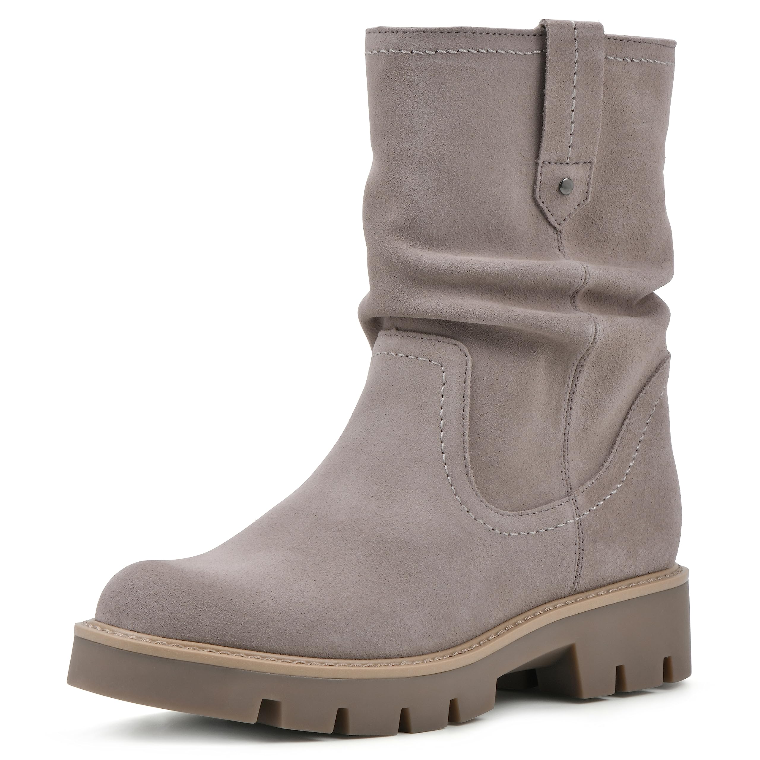 WHITE MOUNTAIN Women's Shoes Glean Lug Sole Mid Calf Boot, Lttaupe/Suede, 8.5 M