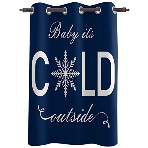 Prime-Home Blackout Curtains for Bedroom, Christmas Grommet Curtains Thermal Insulated Blackout Window Curtains Drapes, Blackout Panel 52"x 24" Cold Winter Snowflakes Blue Backdrop