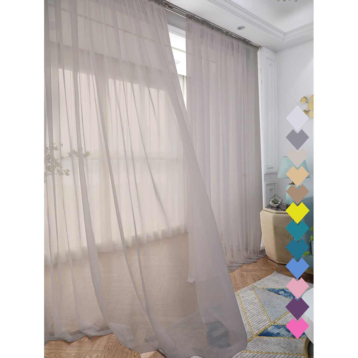 Window Light Gray Sheer Curtains 84 Inches Long 2 Panels Sheer Curtain Basic Rod Pocket Panel for Bedroom Children Living Room Yard Kitchen