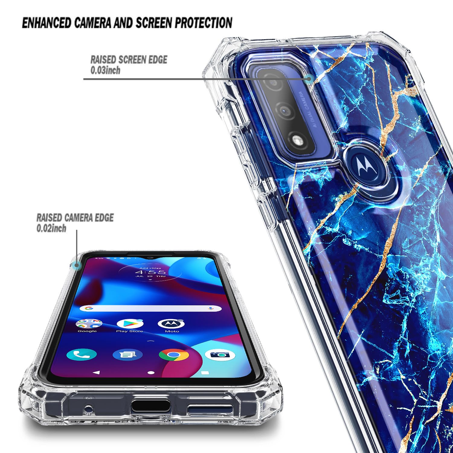 NZND Compatible with Motorola Moto G Go (AT&T XT2163-7 6.5") with [Built-in Screen Protector], Full-Body Protective Shockproof Rugged Bumper Cover Case (Sapphire)