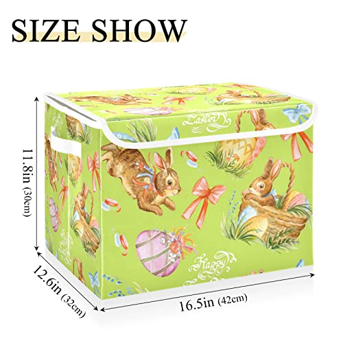 xigua Easter Storage Bins with Lids and Carrying Handle,Foldable Storage Boxes Organizer Containers Baskets Cube with Cover for Home Bedroom Closet Office Nursery