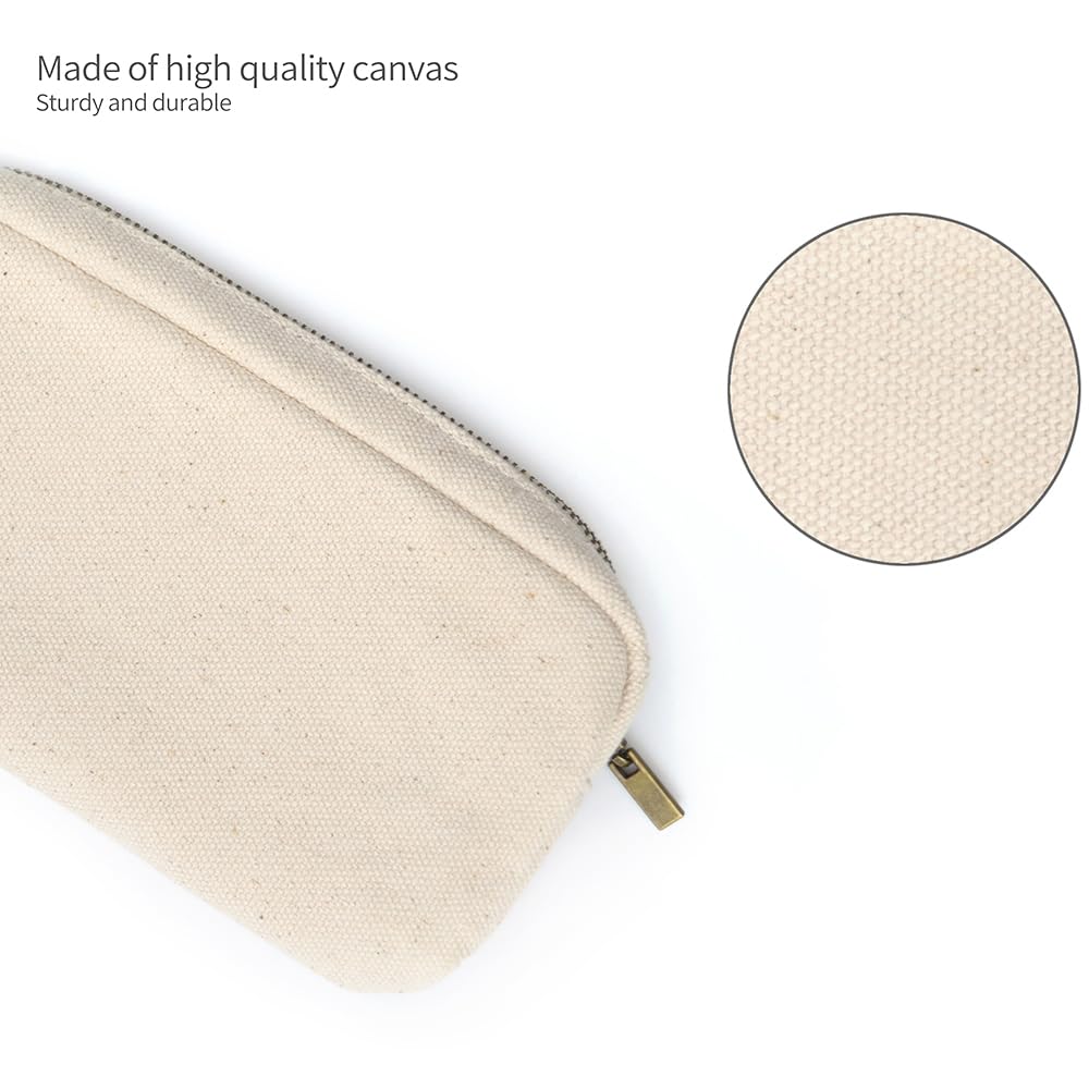 Pencil Pen Case, Dobmit Big Capacity Pencil Pouch Canvas Makeup Bag for Girls and Boys Durable Office Stationery Organizer - Beige