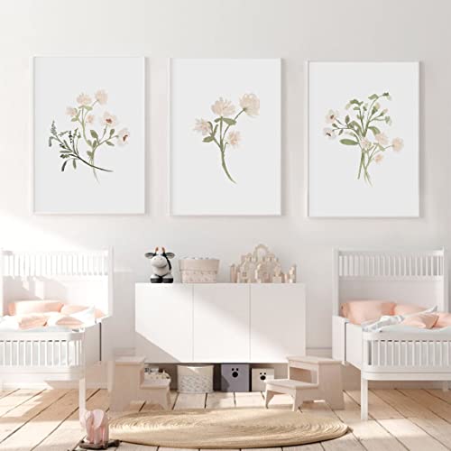 3 Pieces Canvas Print Floral Watercolor Wildflower Poster Painting Inspirational Pictures Baby Girl Nursery Wall Art Gifts Artwork Wall Decor for Girl Nursery Home Decor with Inner Frame