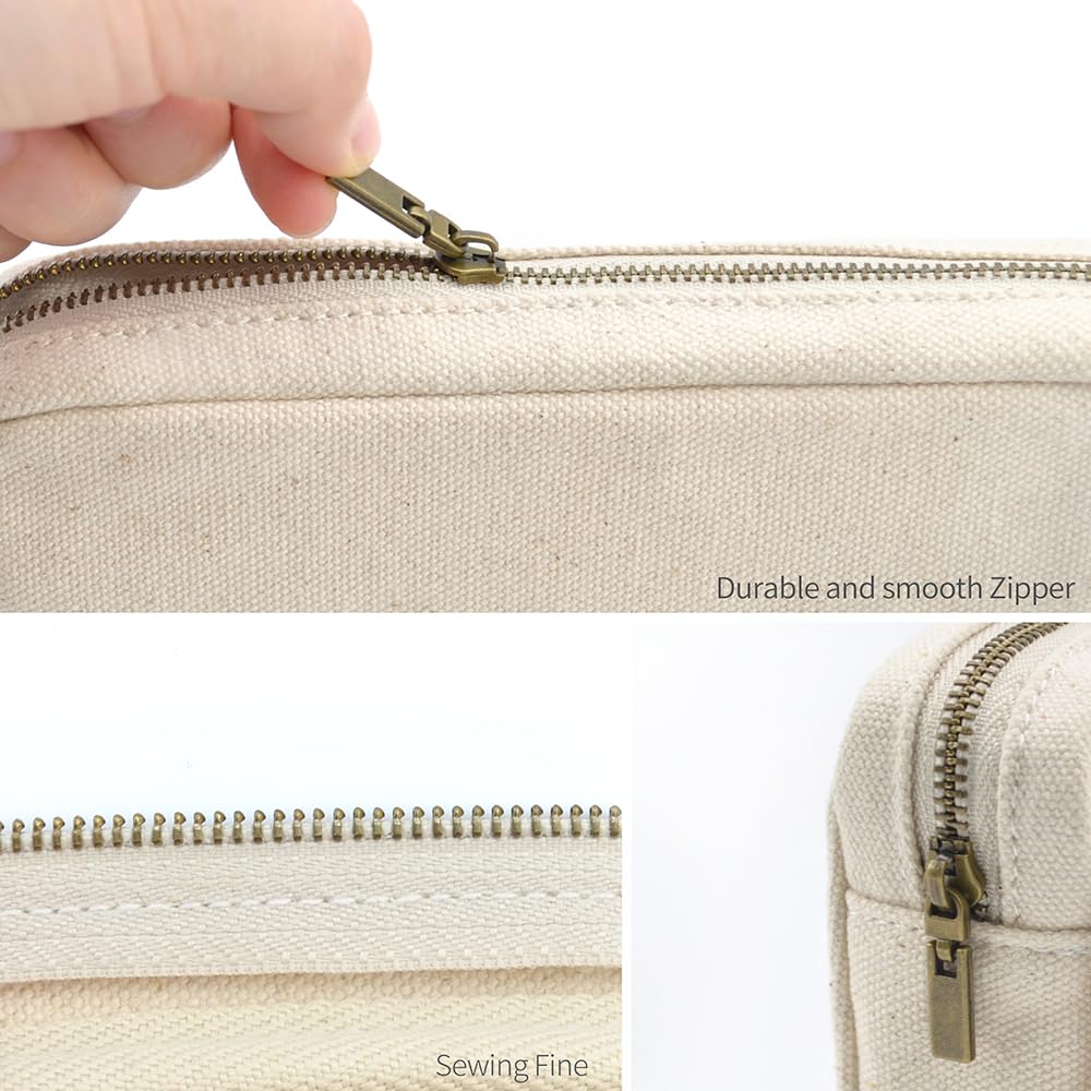 Pencil Pen Case, Dobmit Big Capacity Pencil Pouch Canvas Makeup Bag for Girls and Boys Durable Office Stationery Organizer - Beige