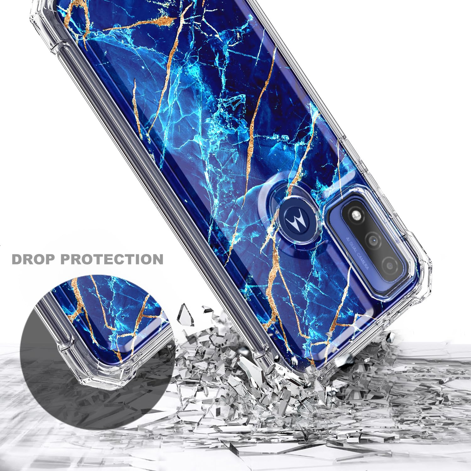 NZND Compatible with Motorola Moto G Go (AT&T XT2163-7 6.5") with [Built-in Screen Protector], Full-Body Protective Shockproof Rugged Bumper Cover Case (Sapphire)