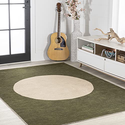 JONATHAN Y WSH113B-3 Cirkel Minimalist Geometric Dot Machine-Washable Indoor Area-Rug, Scandinavian, Modern, Bohemian Easy-Cleaning,Bedroom,Kitchen,Living Room,Non Shedding, Green/Cream, 3 X 5