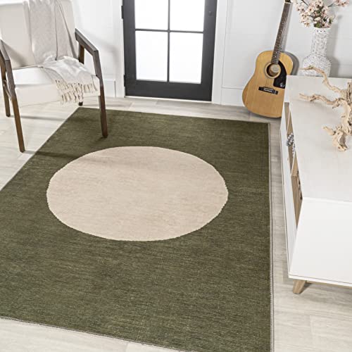 JONATHAN Y WSH113B-3 Cirkel Minimalist Geometric Dot Machine-Washable Indoor Area-Rug, Scandinavian, Modern, Bohemian Easy-Cleaning,Bedroom,Kitchen,Living Room,Non Shedding, Green/Cream, 3 X 5