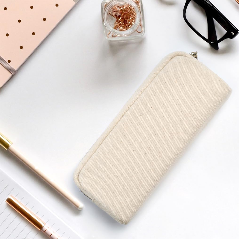 Pencil Pen Case, Dobmit Big Capacity Pencil Pouch Canvas Makeup Bag for Girls and Boys Durable Office Stationery Organizer - Beige