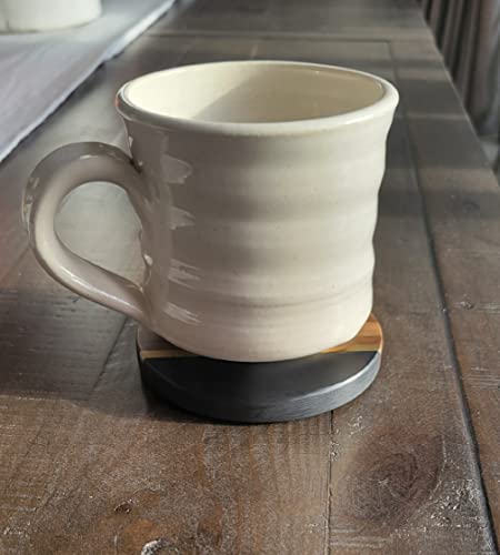 Black Slate & Acacia Wood Coasters with Brass Inlay, Set of 4