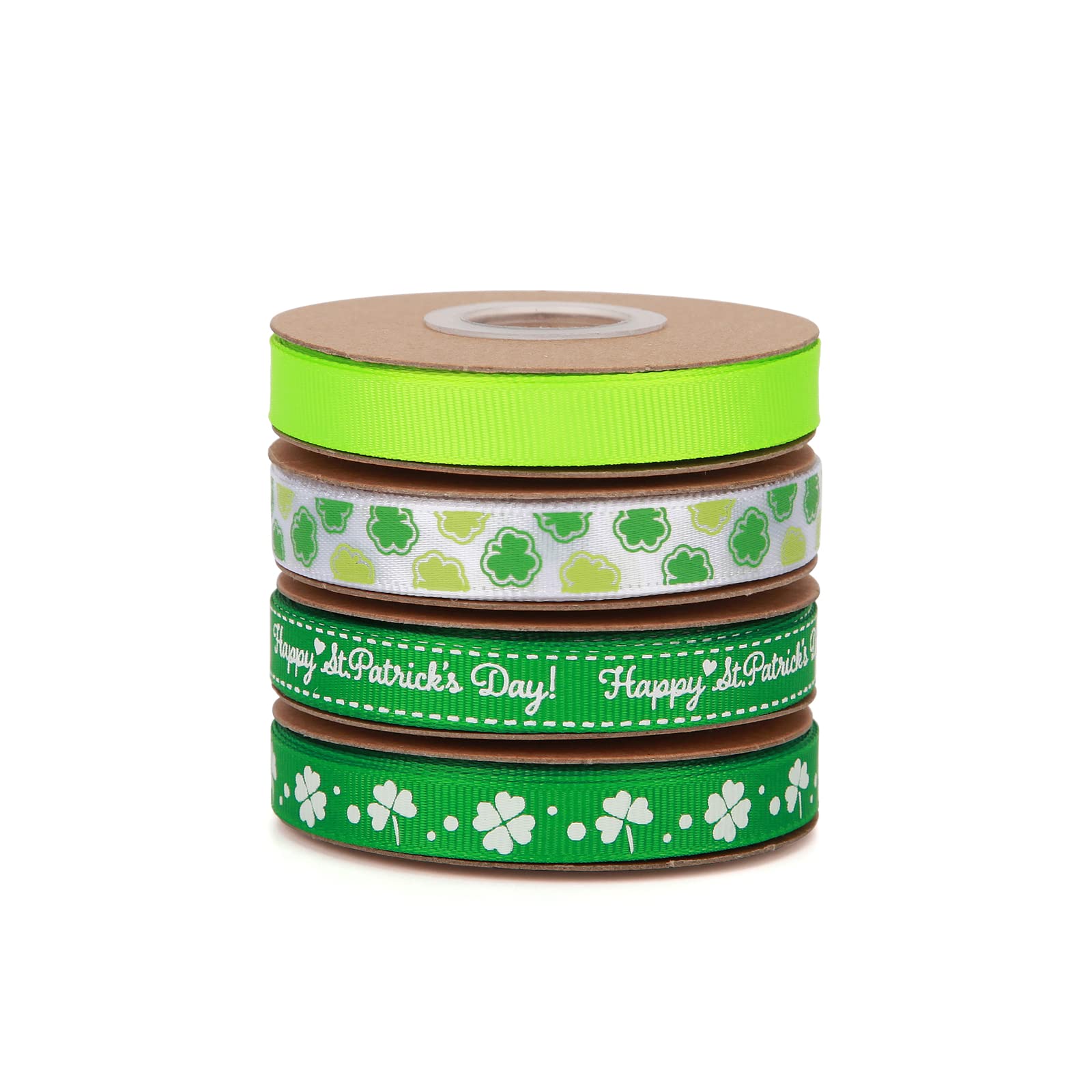 Meseey 20 Yards Shamrocks Grosgrain Ribbons 3/8 Inch Irish Day St. Patrick's Day Themed Clover Polyester Ribbon for Gift Wrapping Party Decoration Craft and Sewing