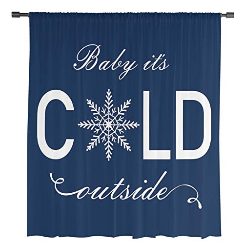 Sheer Curtains Light Filtering Window Curtains 45 inch Length, Christmas Semi Sheer Curtain Panel Voile Drapes for Kitchen/Bedroom/Living Room/Sliding Door 52"x45" Cold Winter Snowflakes Blue Backdrop
