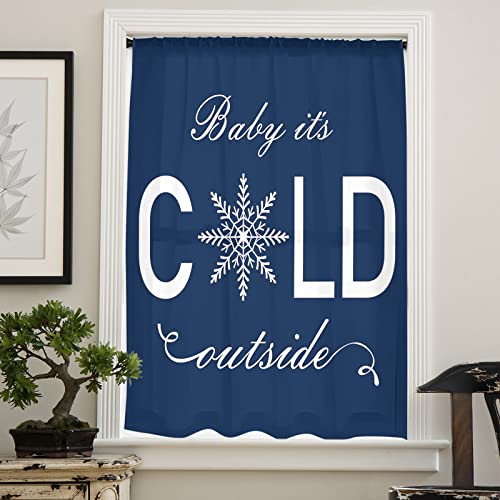 Sheer Curtains Light Filtering Window Curtains 45 inch Length, Christmas Semi Sheer Curtain Panel Voile Drapes for Kitchen/Bedroom/Living Room/Sliding Door 52"x45" Cold Winter Snowflakes Blue Backdrop