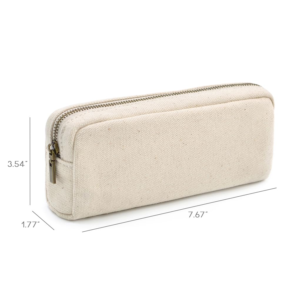 Pencil Pen Case, Dobmit Big Capacity Pencil Pouch Canvas Makeup Bag for Girls and Boys Durable Office Stationery Organizer - Beige