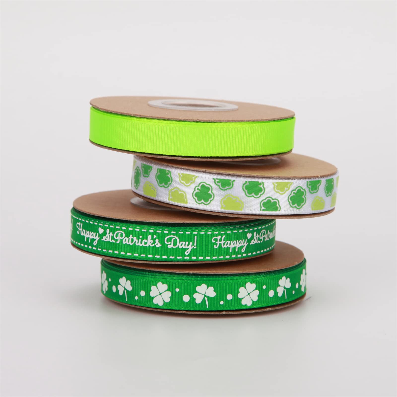 Meseey 20 Yards Shamrocks Grosgrain Ribbons 3/8 Inch Irish Day St. Patrick's Day Themed Clover Polyester Ribbon for Gift Wrapping Party Decoration Craft and Sewing