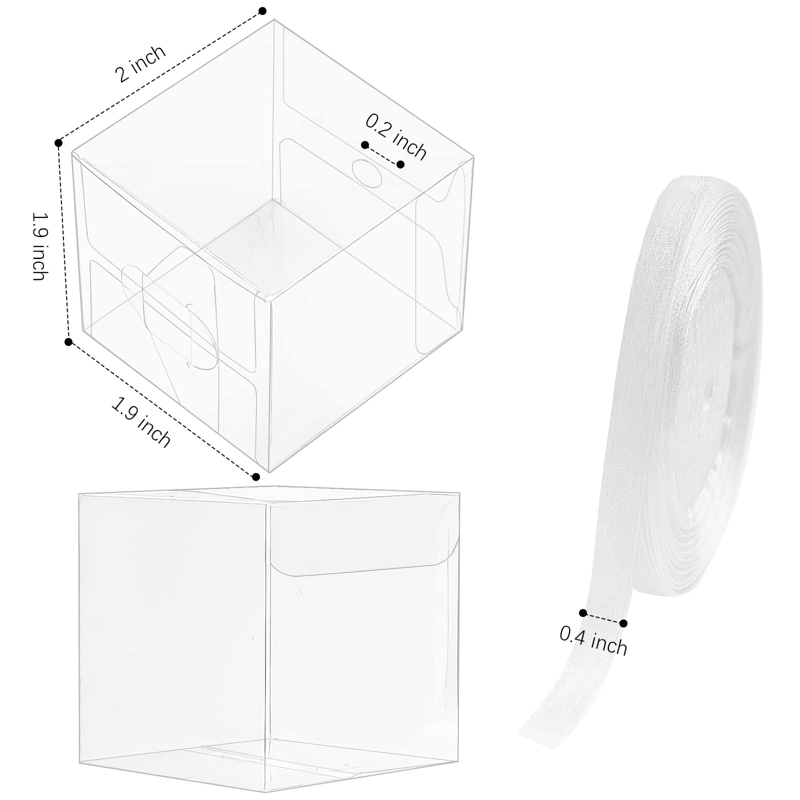 Jutieuo 100 Pack Single Cake Pop Box With Hole for Stick and Ribbons 1.9x1.9x2 Inches, Clear Plastic Lollipop Candy Treat Boxes Individual Cake Pop Display Packaging Boxes