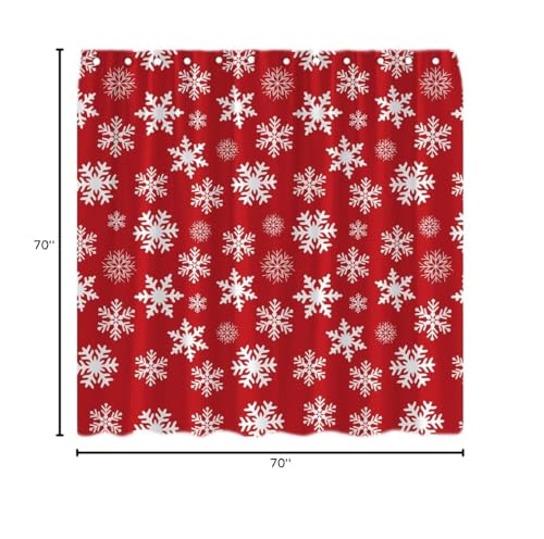 JJYPPY Merry Christmas Snowflake Shower Curtain Red White Snowflake Xmas Snowflakes Winter Holiday New Year Fabric Bath Curtain Set with Hook