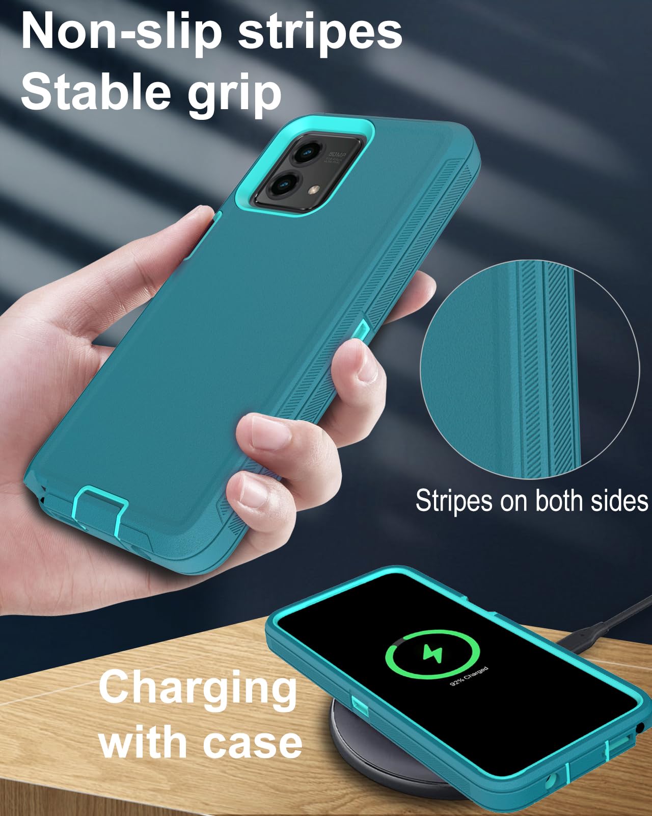 Aliruke for Motorola Moto G Stylus 5G(2023) Phone Case, with Screen Protector, Dust-Proof Port Cover, Full-Body Non-Slip Silicone Rubber Covered, Military Grade Drop-Proof Shockproof, Mint/Teal