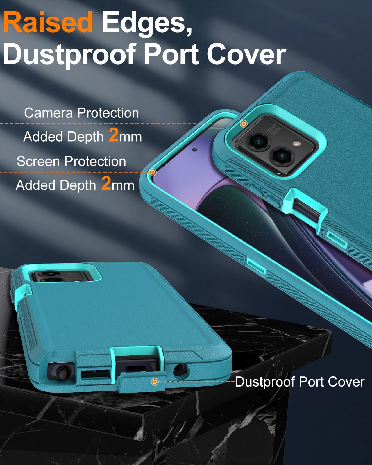 Aliruke for Motorola Moto G Stylus 5G(2023) Phone Case, with Screen Protector, Dust-Proof Port Cover, Full-Body Non-Slip Silicone Rubber Covered, Military Grade Drop-Proof Shockproof, Mint/Teal