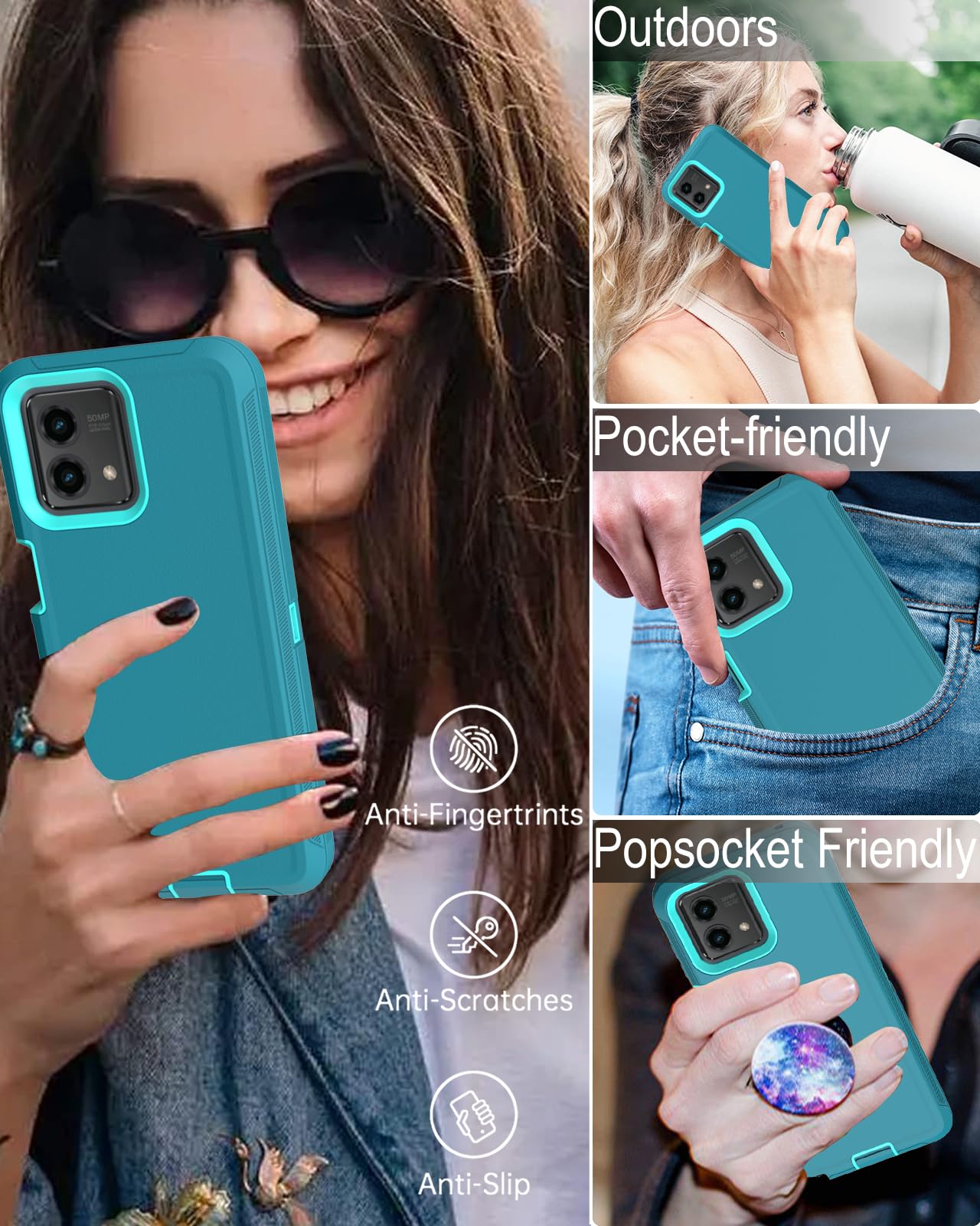 Aliruke for Motorola Moto G Stylus 5G(2023) Phone Case, with Screen Protector, Dust-Proof Port Cover, Full-Body Non-Slip Silicone Rubber Covered, Military Grade Drop-Proof Shockproof, Mint/Teal