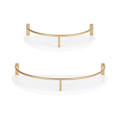 Kate and Laurel Camryn Boho Half Moon Wall Shelf Set, Set of 2, White and Gold, Decorative Bohemian Half Circle Shelf for Household Storage and Boho Decor