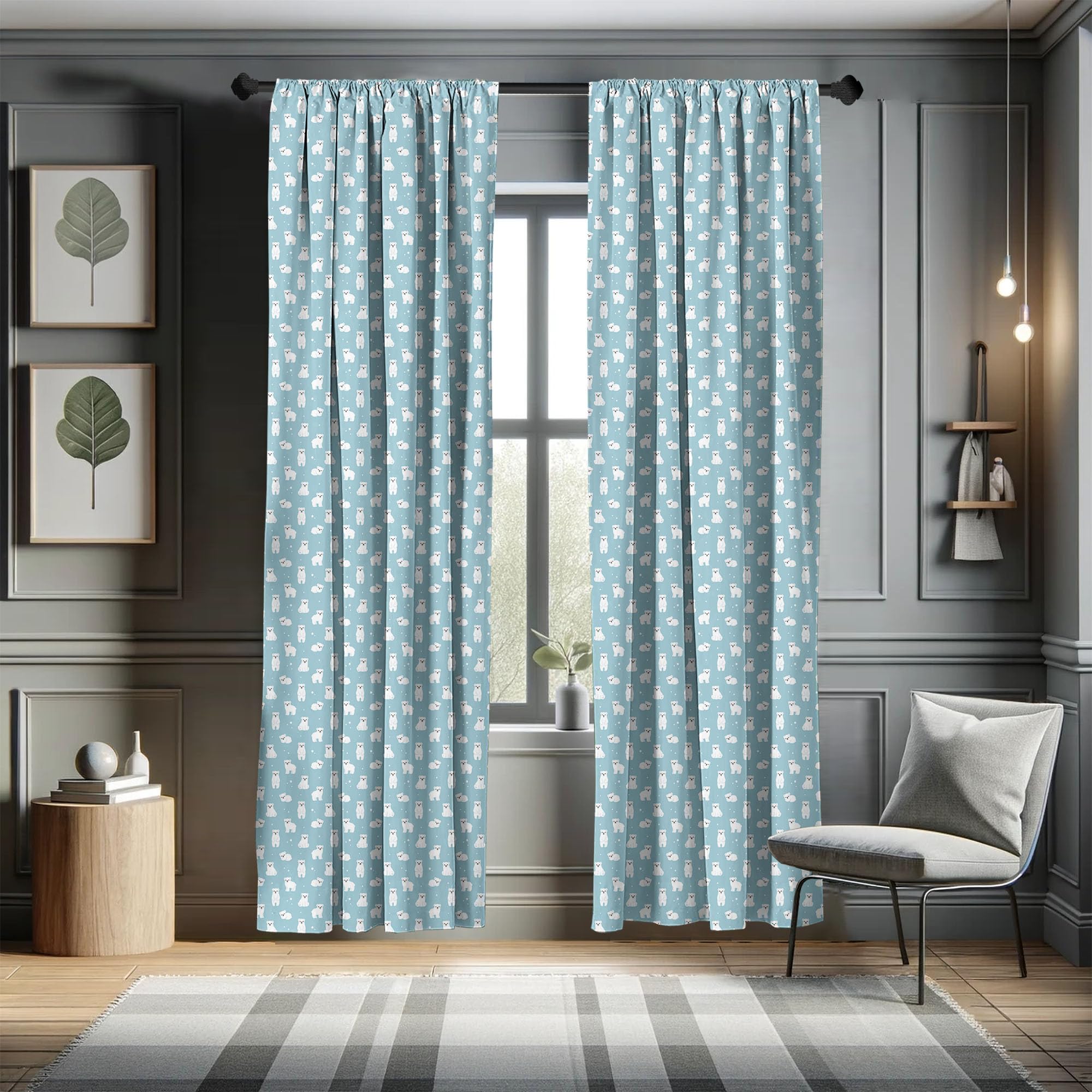 Ambesonne Bear Window Curtains, Cartoon Style Polar Bear Cubs on Sea Inspired Backdrop Arctic Wildlife, Lightweight Decor 2-Panel Set with Rod Pocket, Pair of - 28" x 63", Turquoise Blue