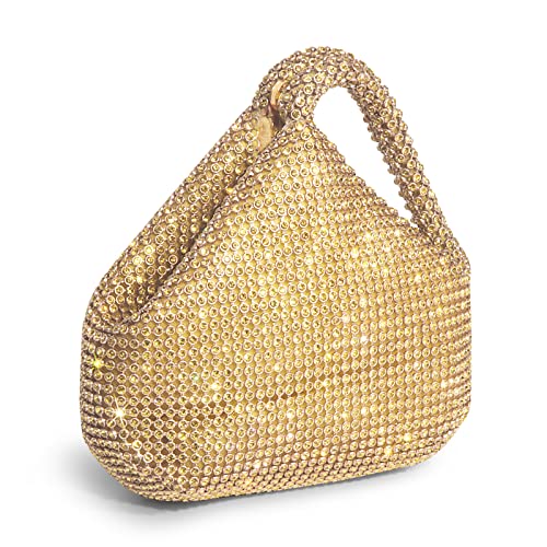 AOYUNHUI Women's Rhinestone Clutch Evening Bags Sparkly Glitter Triangle Purse for Women Wedding for Prom Party-Gold