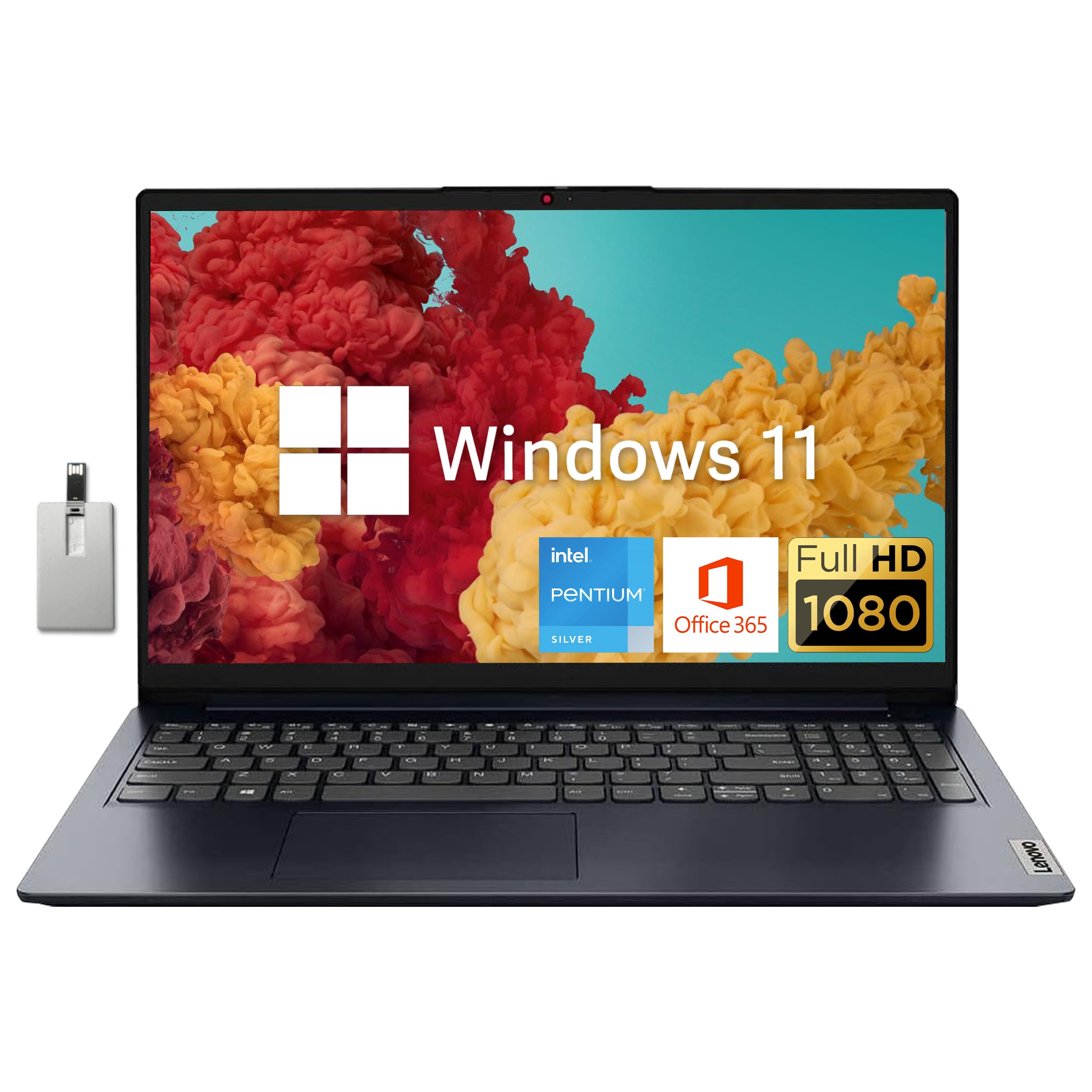 Lenovo 2022 IdeaPad 1 15.6" FHD Laptop, Intel Pentium Silver N6000 Processor, 12GB RAM, 256GB PCIe SSD, 720P HD Webcam, Dolby Audio, 1 Year Office, Blue, Win 11 S, 32GB Snowbell USB Card