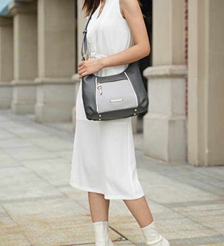 MKF Collection Shoulder Bag for Women, Vegan Leather Hobo Handbag, Crossover Color-Block Purse