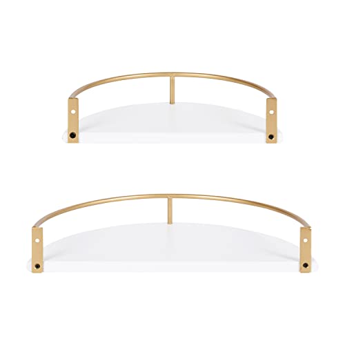 Kate and Laurel Camryn Boho Half Moon Wall Shelf Set, Set of 2, White and Gold, Decorative Bohemian Half Circle Shelf for Household Storage and Boho Decor