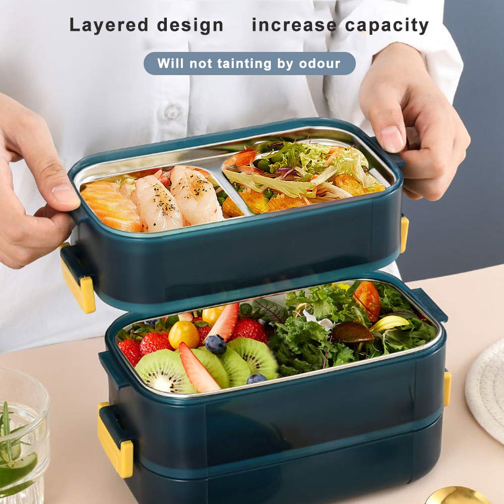 HOMESPON Bento Box with Lunch Bag - Leakproof 3-Tier Stainless Steel Container for Salads & More, Perfect for Teens & Adults, Comes with Reusable Wheat Straw Spoon/Fork & Food Grade Dressing Box