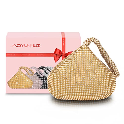 AOYUNHUI Women's Rhinestone Clutch Evening Bags Sparkly Glitter Triangle Purse for Women Wedding for Prom Party-Gold