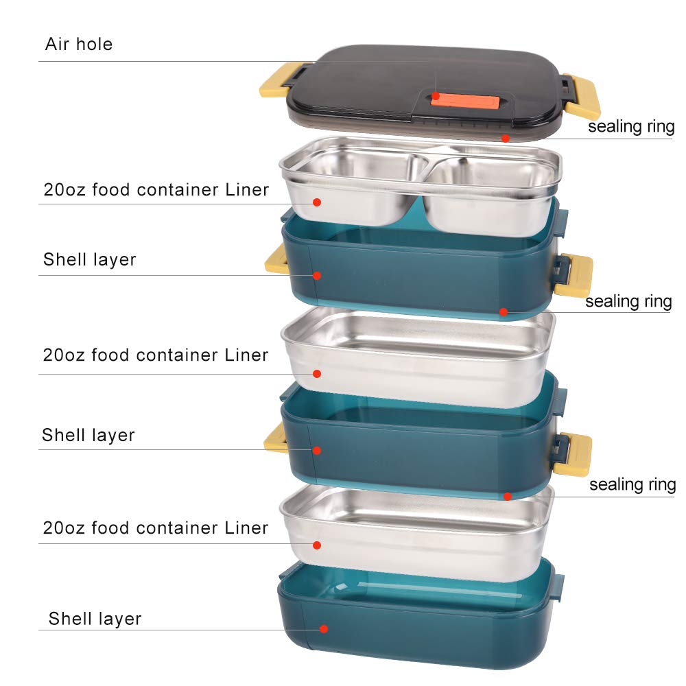 HOMESPON Bento Box with Lunch Bag - Leakproof 3-Tier Stainless Steel Container for Salads & More, Perfect for Teens & Adults, Comes with Reusable Wheat Straw Spoon/Fork & Food Grade Dressing Box