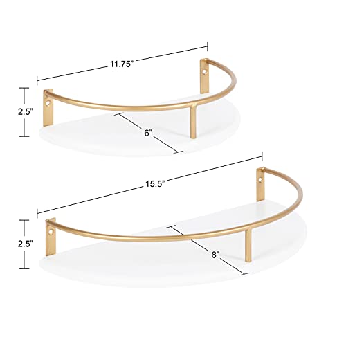 Kate and Laurel Camryn Boho Half Moon Wall Shelf Set, Set of 2, White and Gold, Decorative Bohemian Half Circle Shelf for Household Storage and Boho Decor
