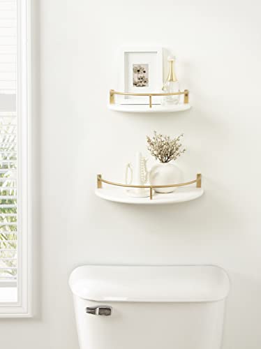 Kate and Laurel Camryn Boho Half Moon Wall Shelf Set, Set of 2, White and Gold, Decorative Bohemian Half Circle Shelf for Household Storage and Boho Decor
