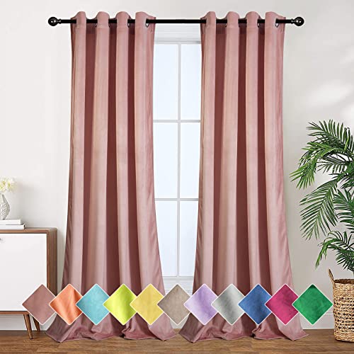 Tony's collection Blush Velvet Curtains 96 inches Super Soft Nursery Decor Room Darkening Curtains Privacy Protect Velvet Drapes for Kids Room/Slid Glass Door(52x95 Inch, Blush, 2 Panels)