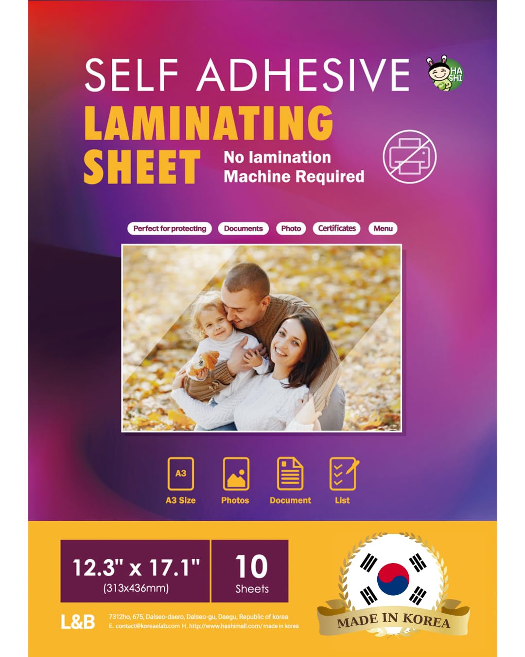 Self Adhesive Laminating Sheets 11 x 17 inch, 10 Pack, 4mil Thickness, No Heat, No Machine Laminating Sheets Self Sealing by HA SHI