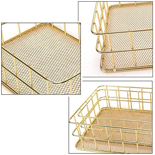 AESGXTU Gold Metal Storage Basket Desktop Iron Grid Simple Snack Storage Tray for Home Decor＆Orderly Storage (Large)