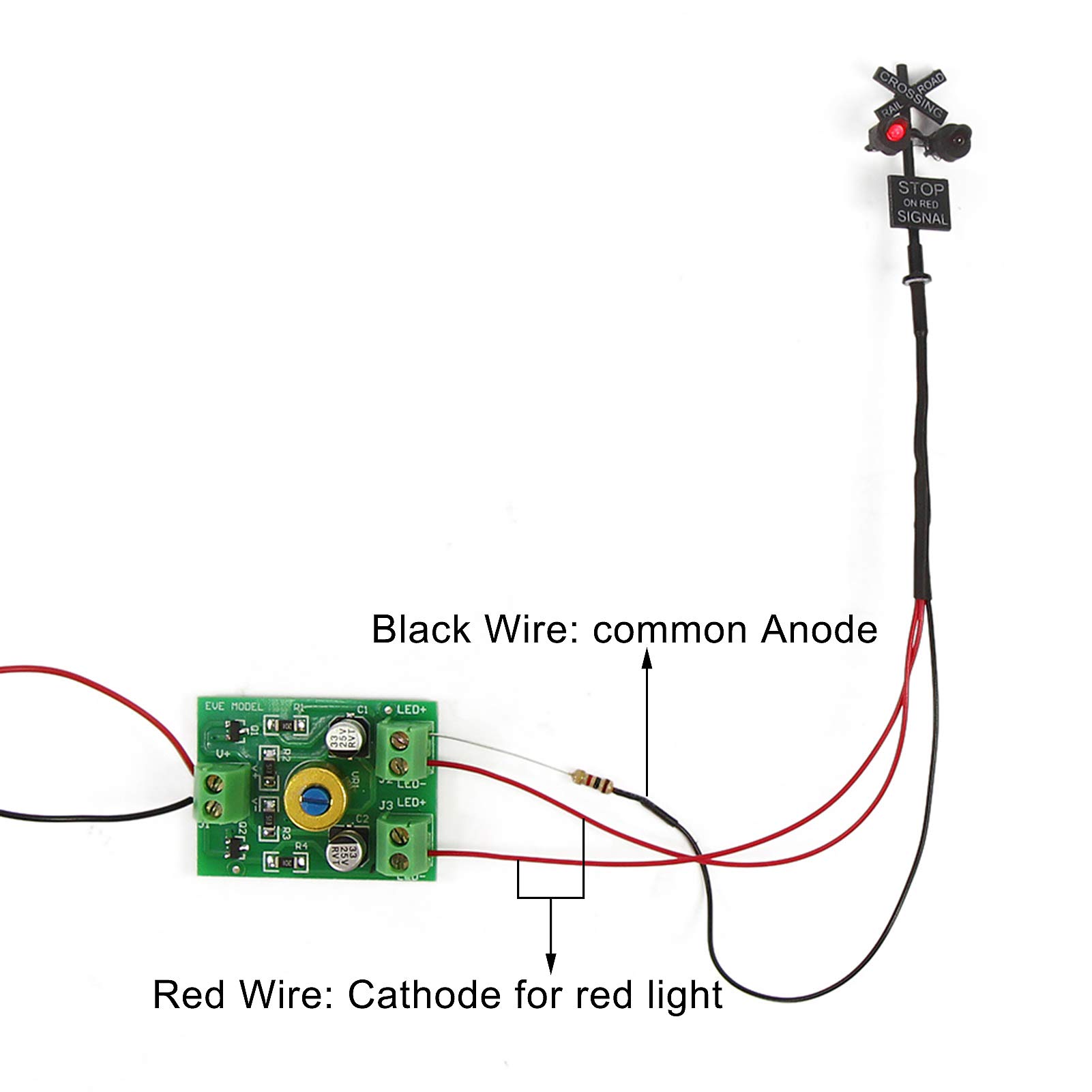 JTD1507RP 1 Set N Scale Railroad Train/Track Crossing Sign 2 Heads LED Made + Circuit Board Flasher-Flashing Red Train Stop on red Signal Lights Decoration and Party