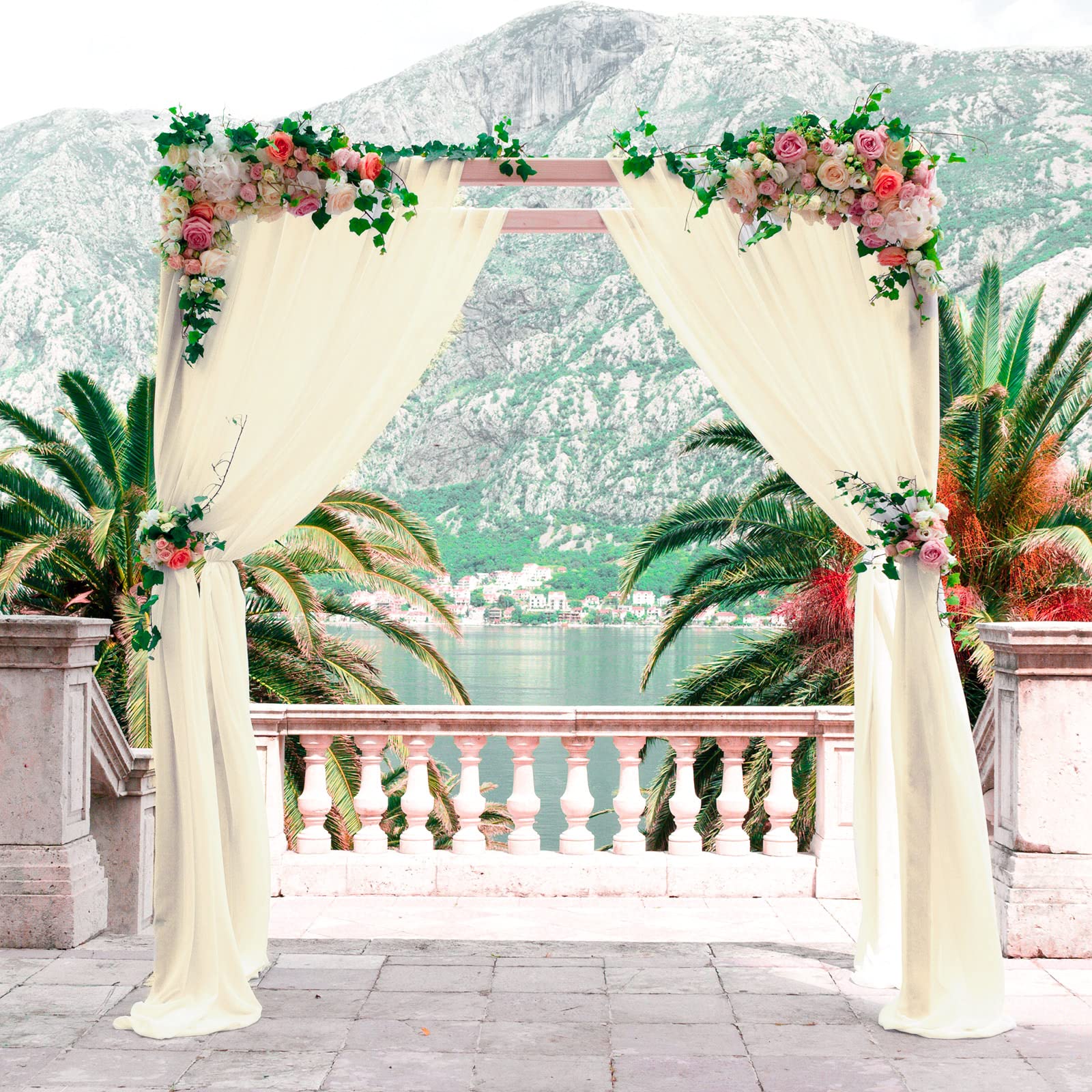 SAYUAN 394 x 53 inch Wedding Arch Draping Fabric Organza Table Runner for Wedding Backdrop Curtain Tulle Sheer Scarf Valance Table Swags Ceremony Decoration - Ivory, 1 Panel