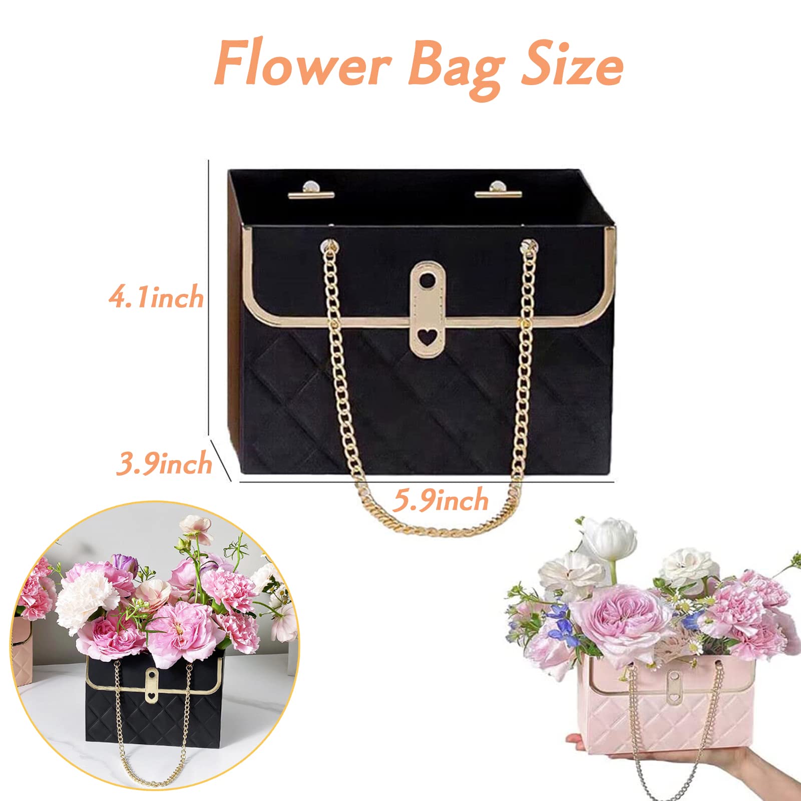 MIFOR 5PCs Paper Flower Gift Bags Bouquet Bags Box with Handle Florist Bag Handbag Gift Case Wedding Valentine's Day Gift Wrap Bags (Pink+White+Black 15pcs)