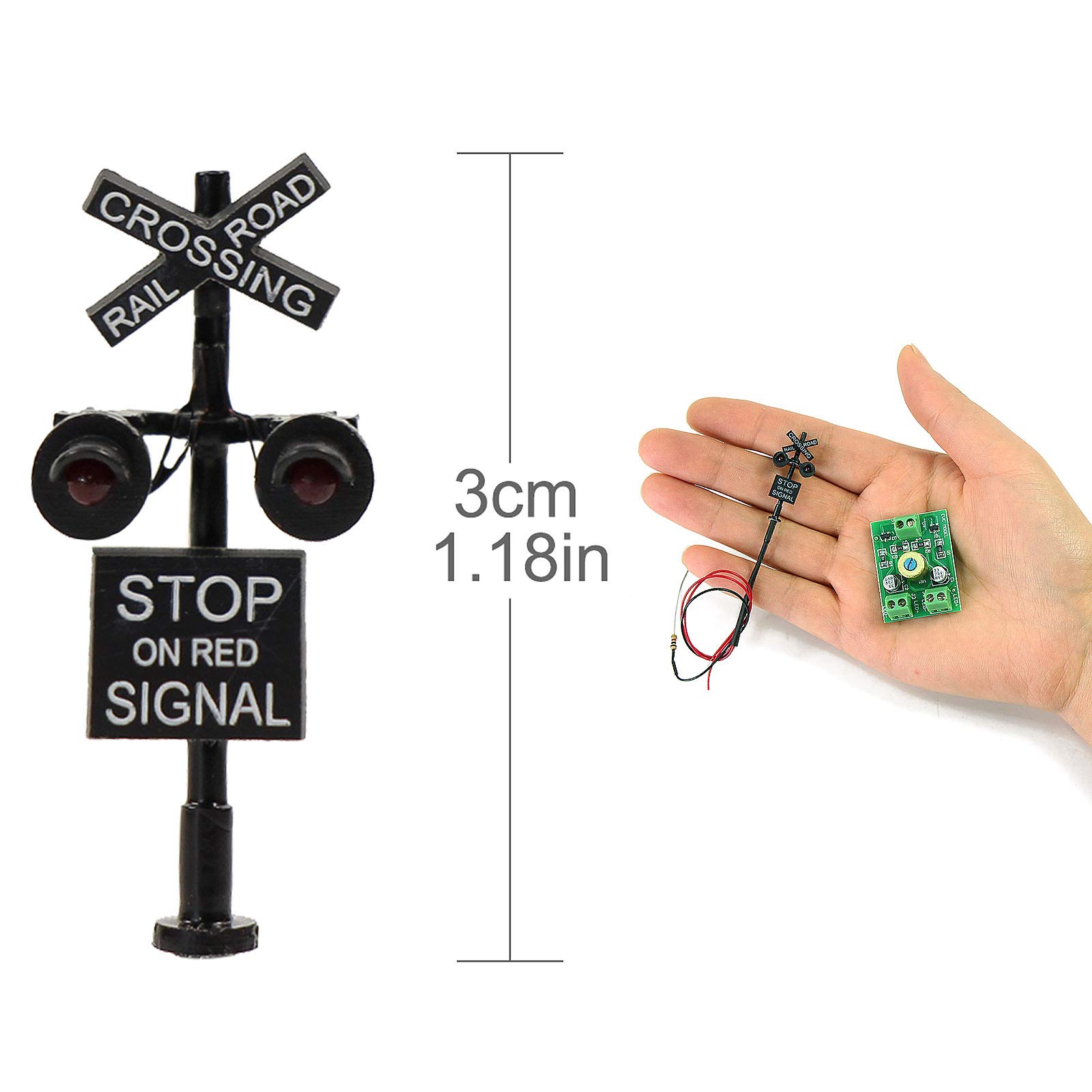 JTD1507RP 1 Set N Scale Railroad Train/Track Crossing Sign 2 Heads LED Made + Circuit Board Flasher-Flashing Red Train Stop on red Signal Lights Decoration and Party