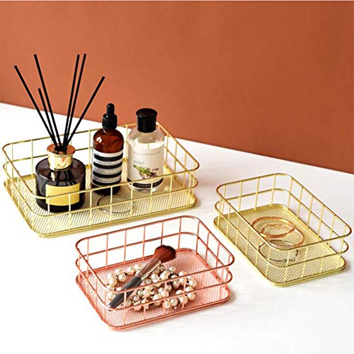 AESGXTU Gold Metal Storage Basket Desktop Iron Grid Simple Snack Storage Tray for Home Decor＆Orderly Storage (Large)